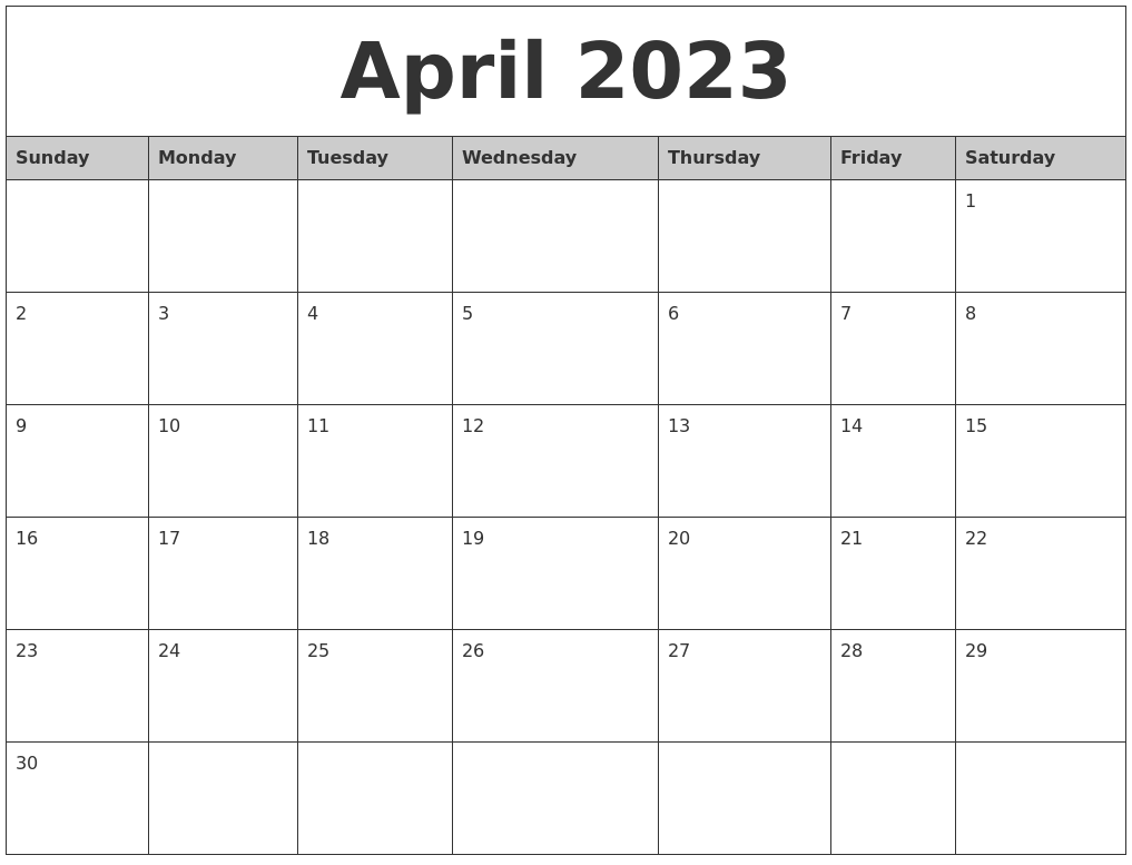 April 2023 Monthly Calendar Printable April 2023 Monthly Calendar Printable