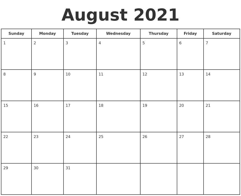August 2021 Print A Calendar