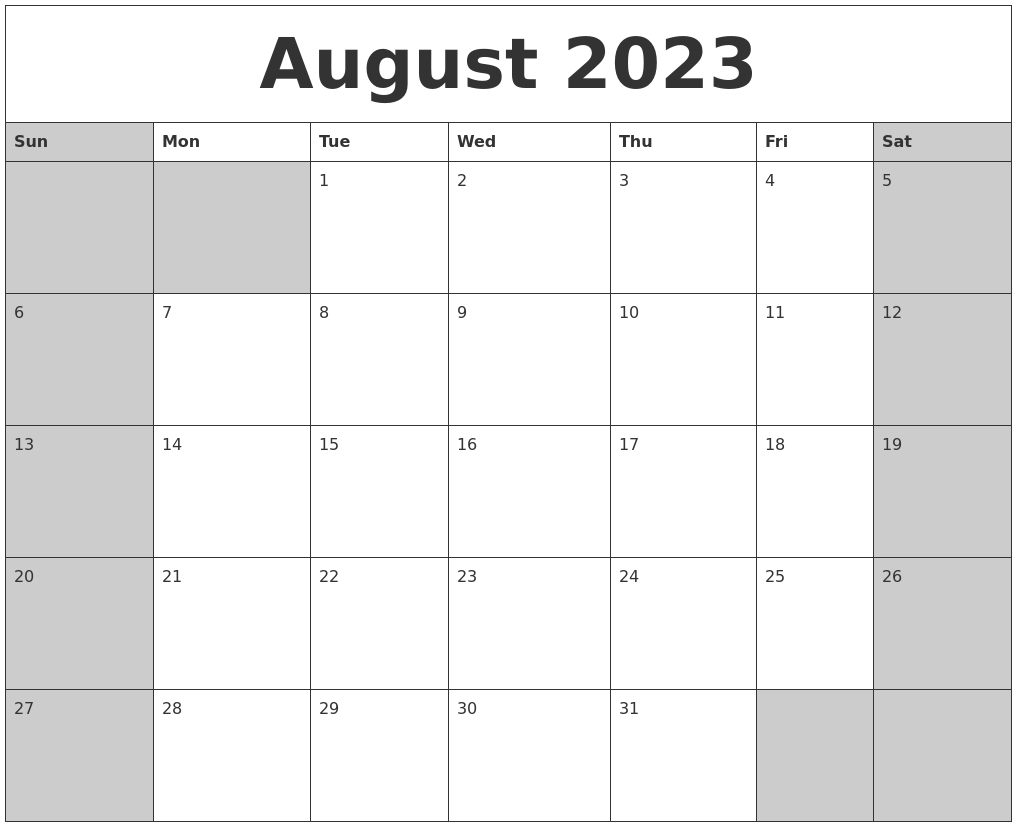July 2023 Blank Printable Calendar