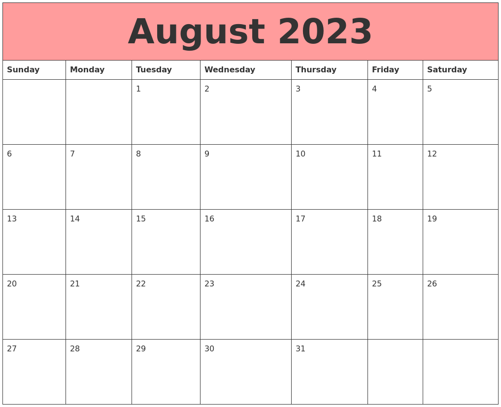 August 2023 Calendars That Work