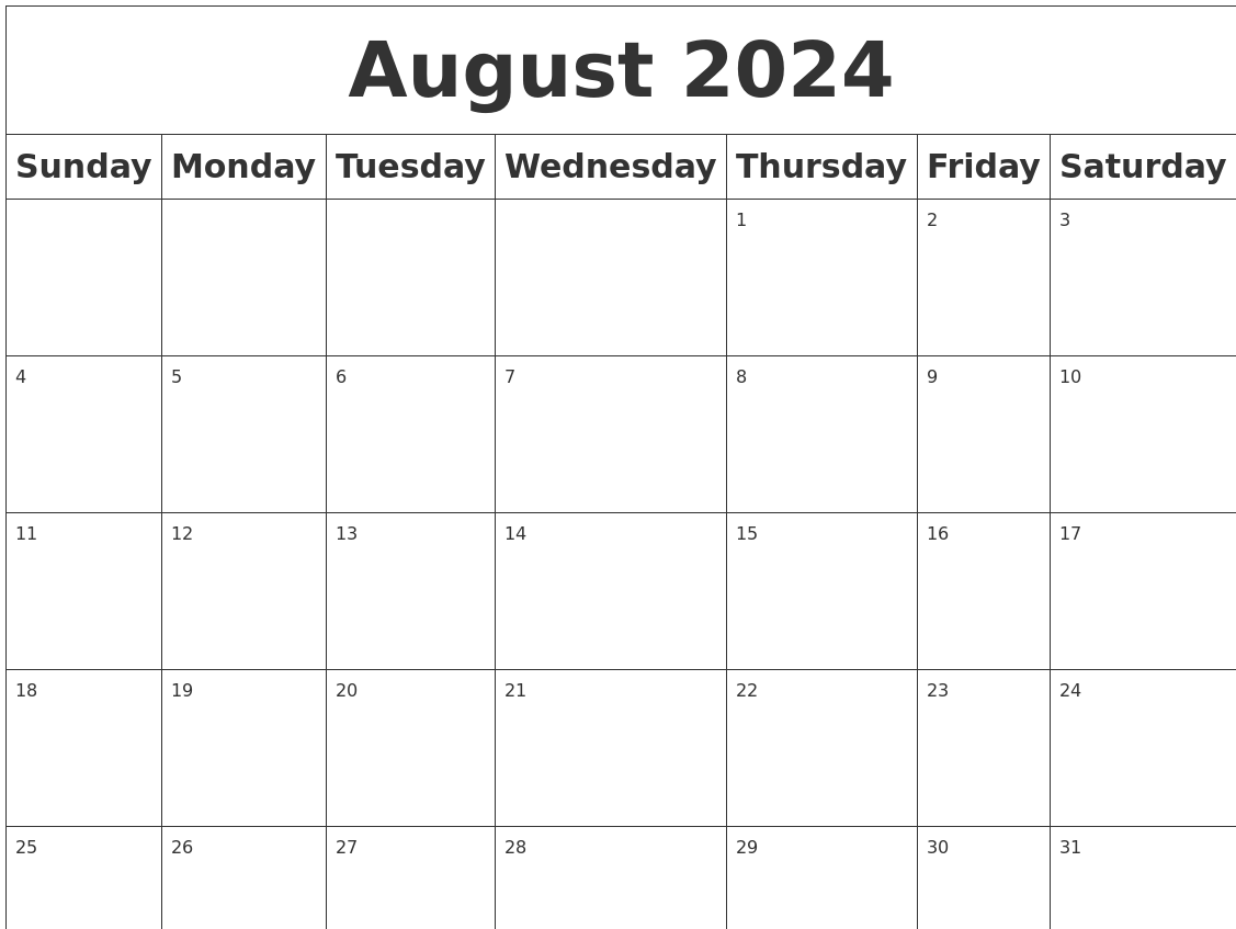 August 2024 Blank Calendar August 2024 Blank Calendar