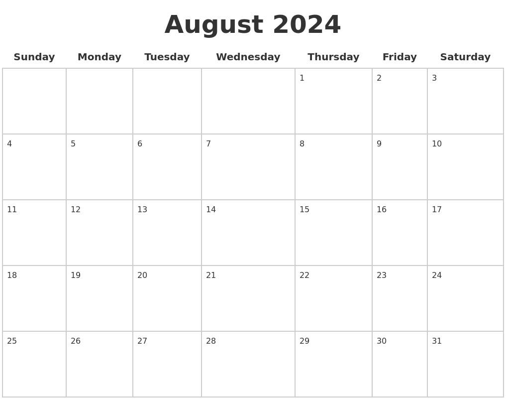 August 2024 Blank Calendar Pages