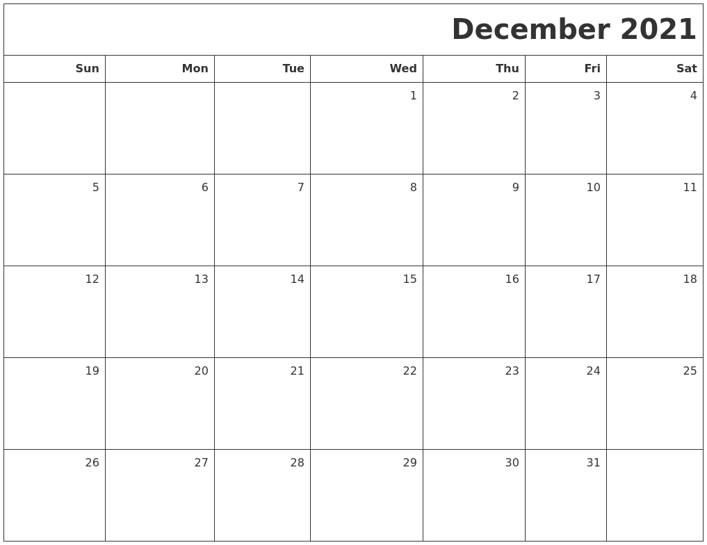December 2021 Printable Blank Calendar