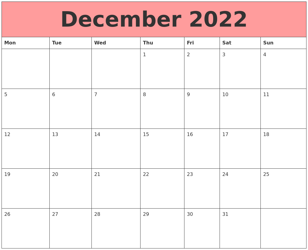 December 2022 Calendars That Work