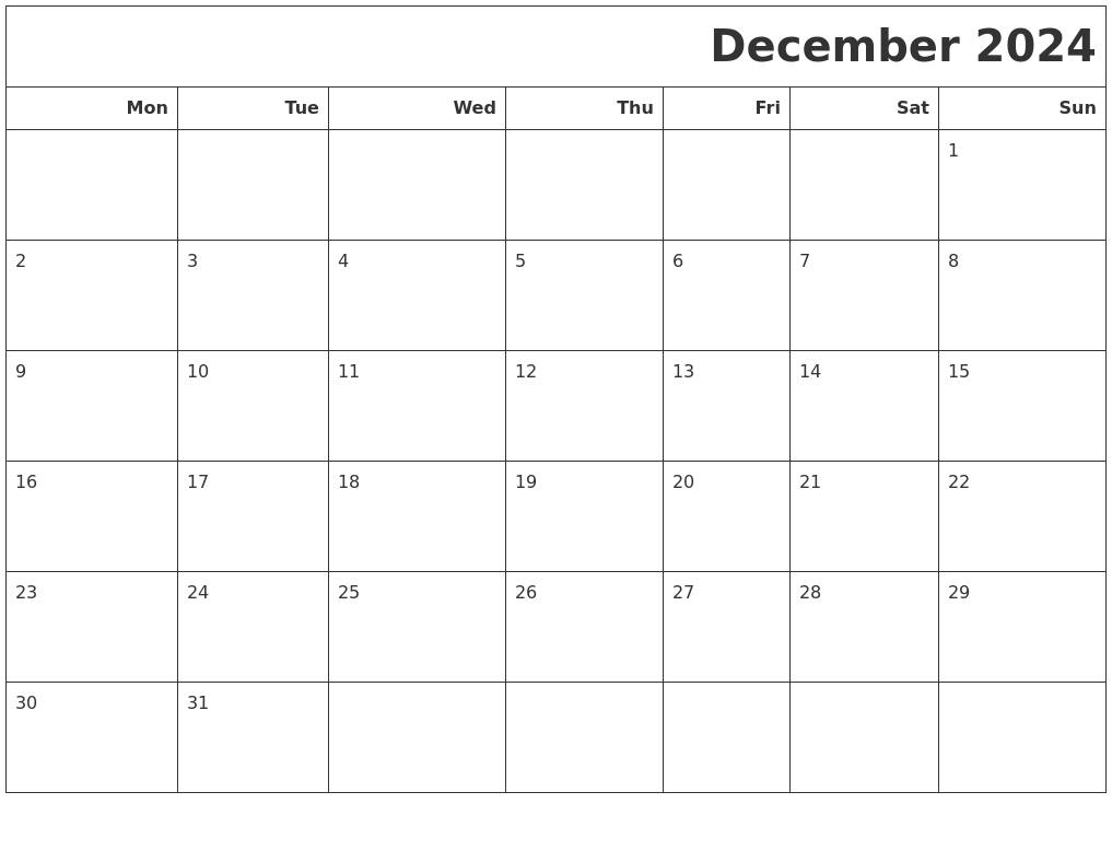 December 2024 Calendars To Print