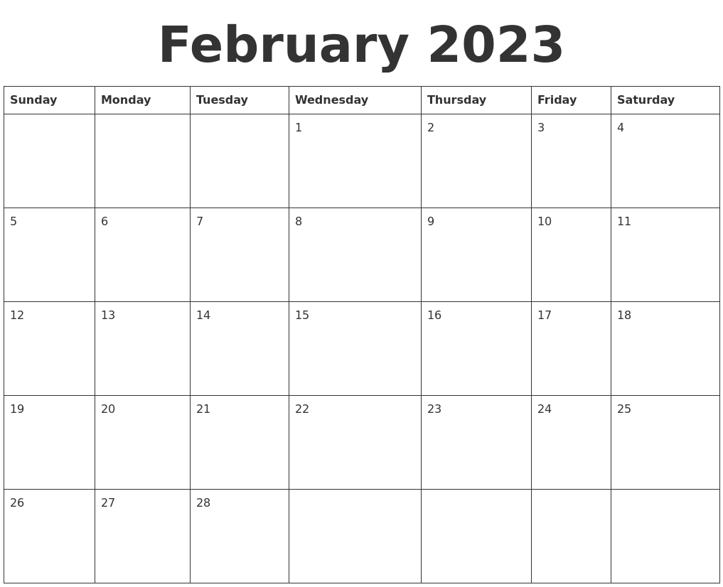 February 2023 Calendar Template 2023 Calendar