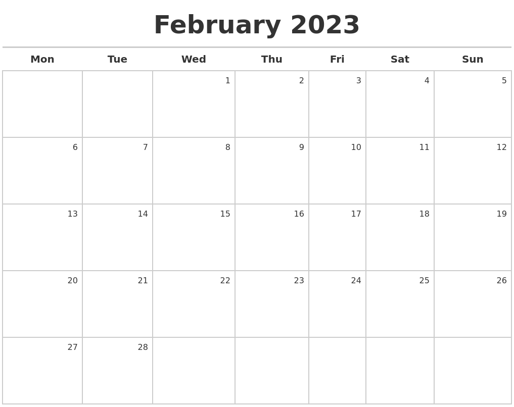 List Of 2023 Calendar Feb Photos Calendar With Holidays Printable 2023 