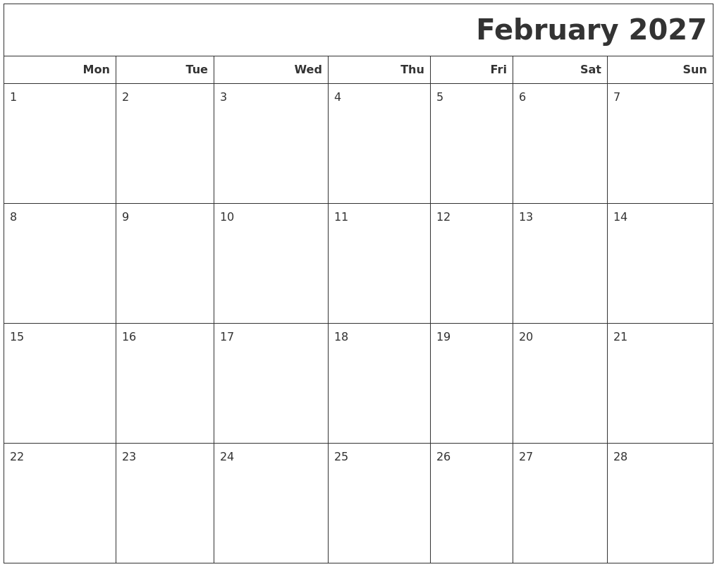 February 2027 Calendars To Print