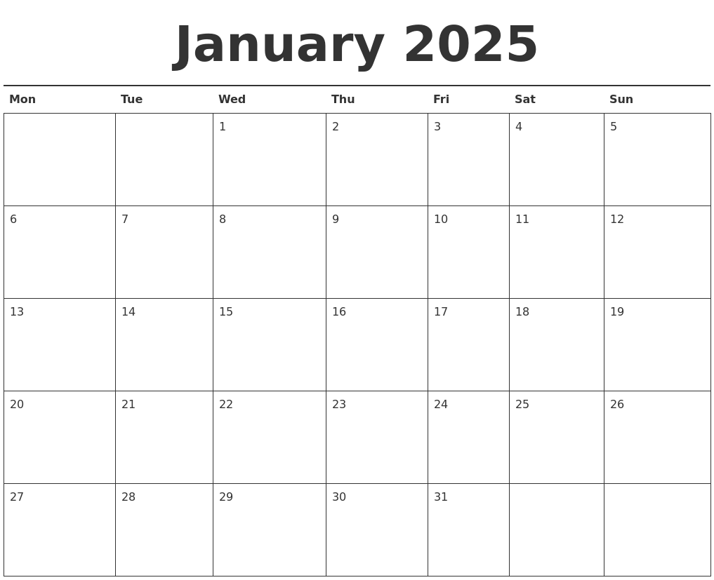 January 2025 Calendar Printable