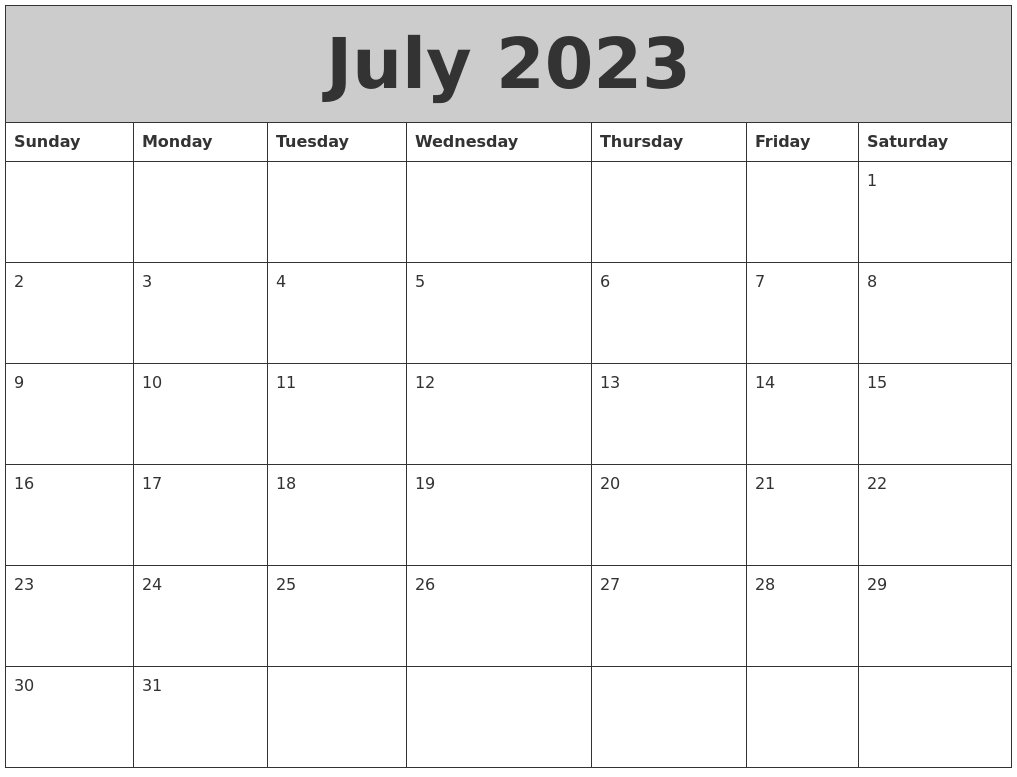 July 2023 My Calendar