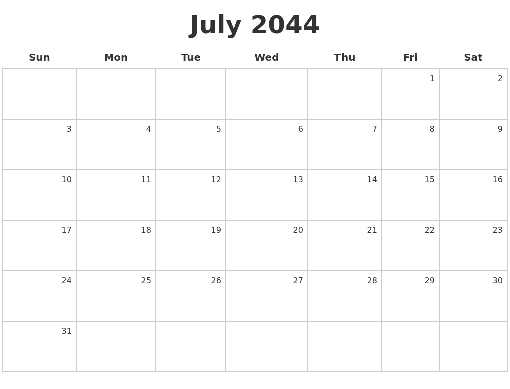 August 2044 Printable Blank Calendar August 2044 Printable Blank Calendar