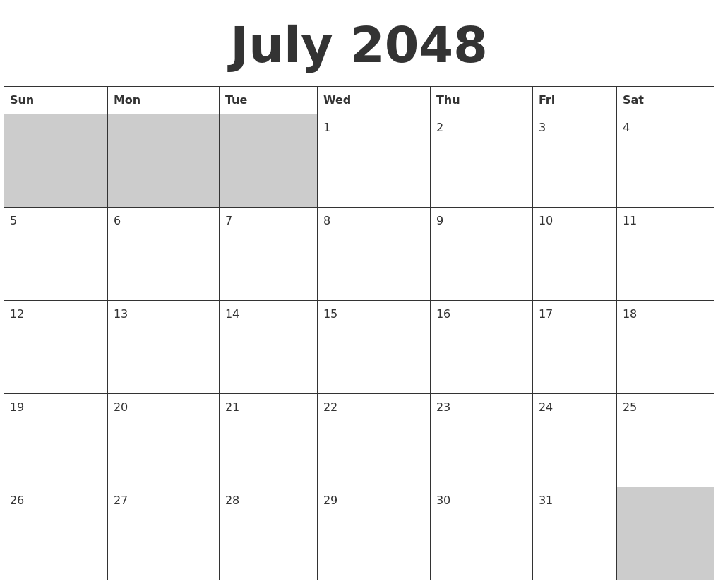 August 2048 Printable Calander