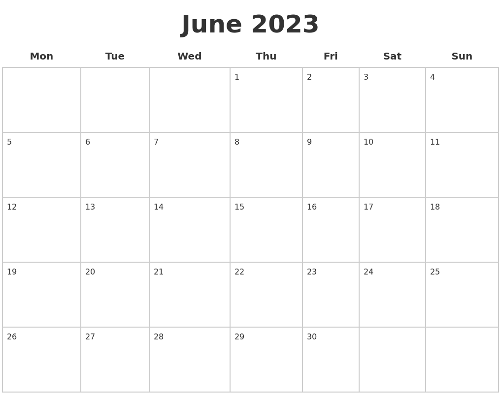 June 2023 Blank Calendar Pages June 2023 Blank Calendar Pages