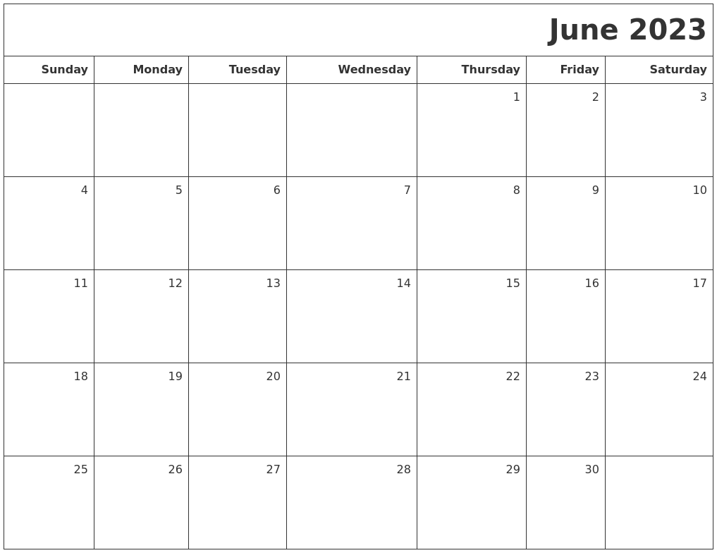 June 2023 Printable Blank Calendar June 2023 Printable Blank Calendar