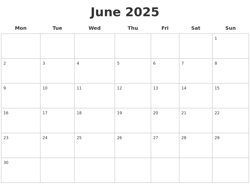 June 2025 Blank Calendar Pages