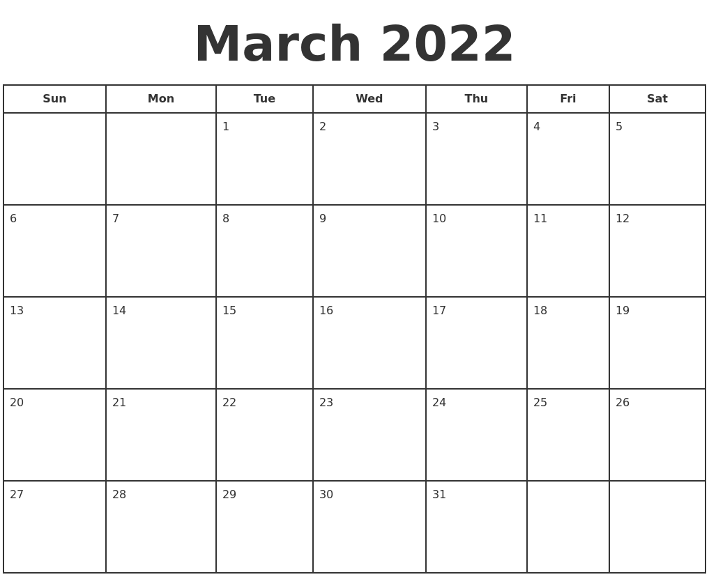 July 2022 Blank Monthly Calendar