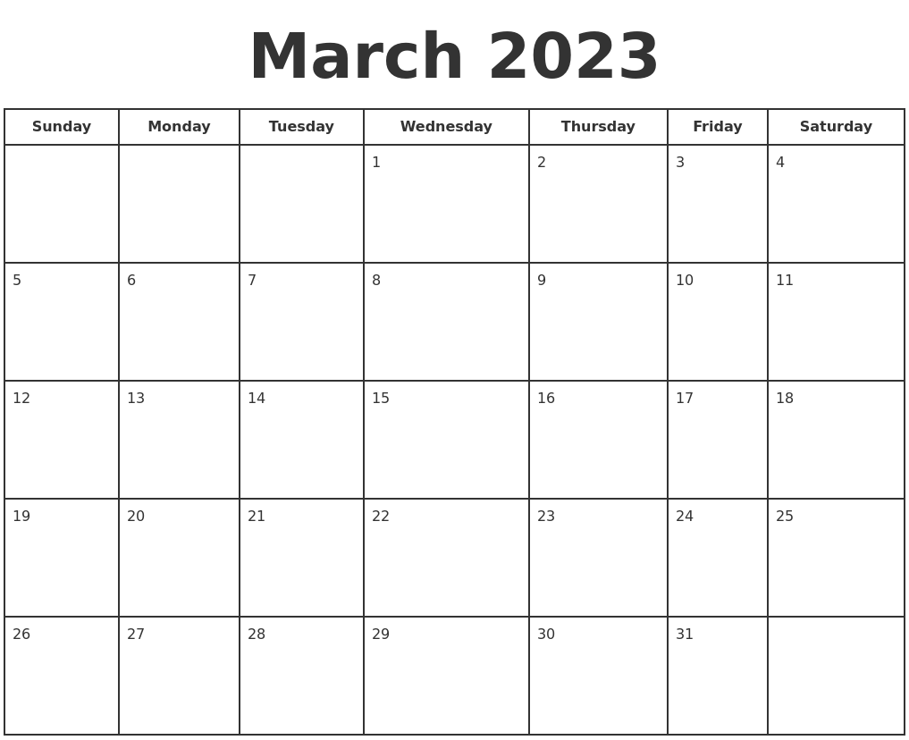 March 2023 Free Printable Calendar Printable Blank World