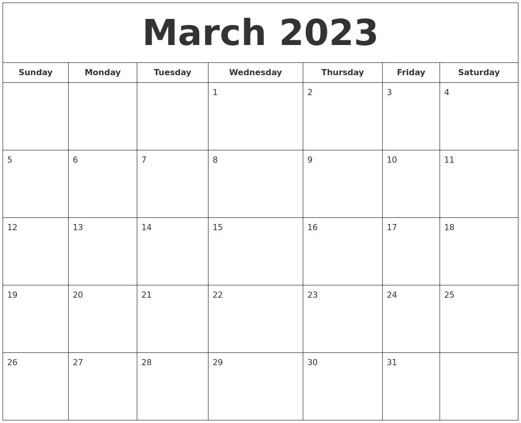 March 2023 Printable Calendar