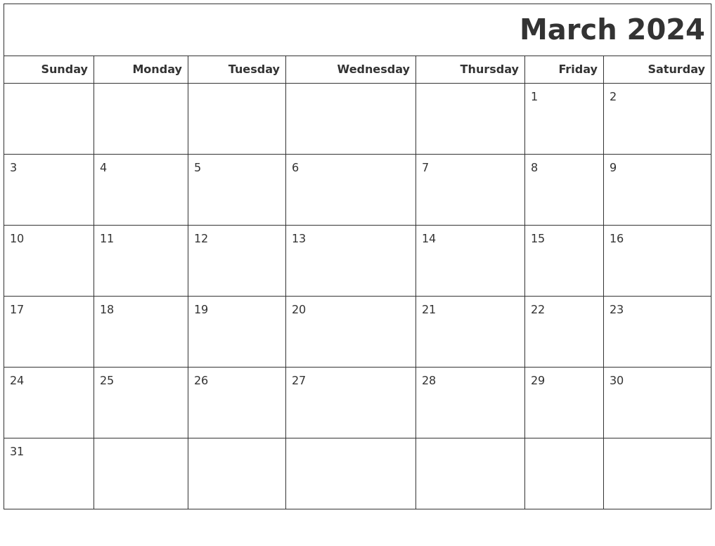 March 2024 Calendars To Print