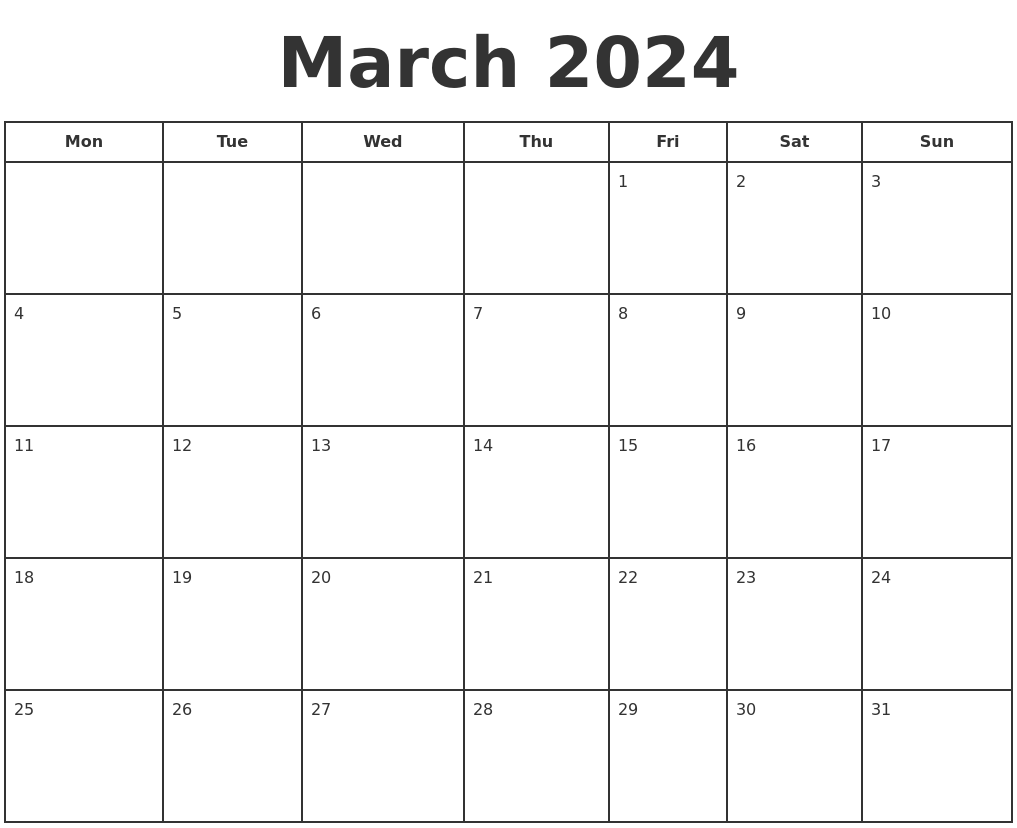 March 2024 Print A Calendar March 2024 Print A Calendar