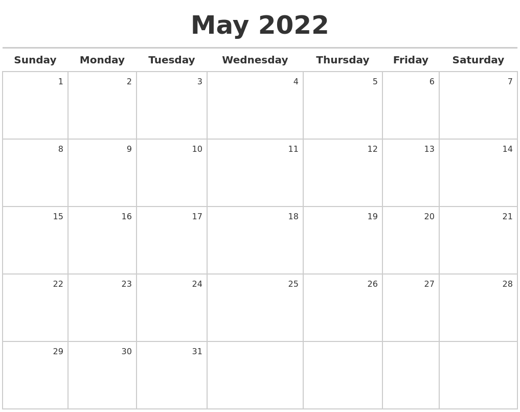 May 2022 Calendar Maker May 2022 Calendar Maker