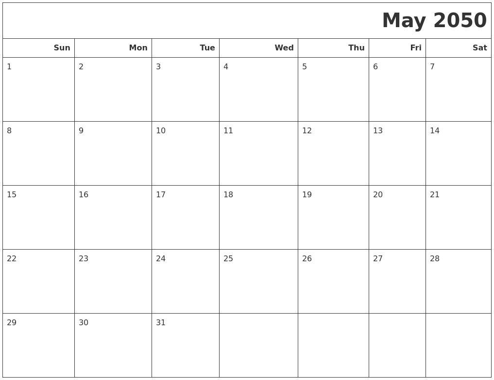 March 2050 Month Calendar March 2050 Month Calendar