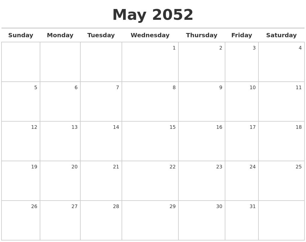 May 2052 Calendar Maker