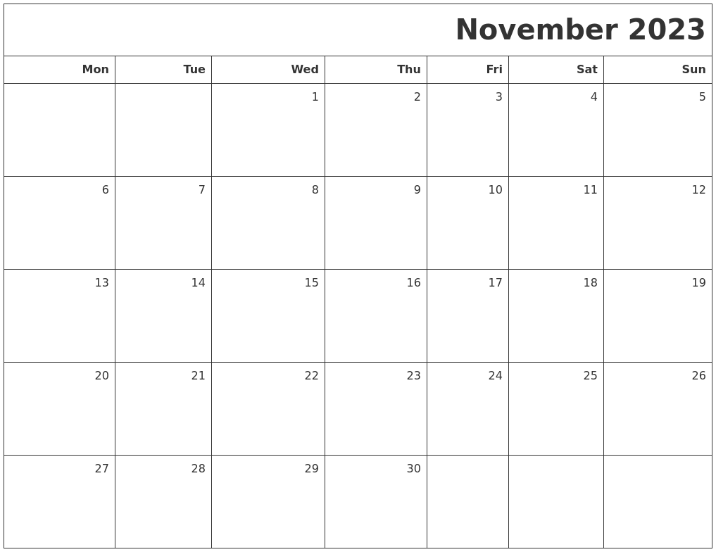 November 2023 Calendar Free Printable Calendar November 2023 Calendar 