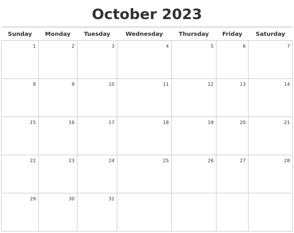 October 2023 Calendar Maker