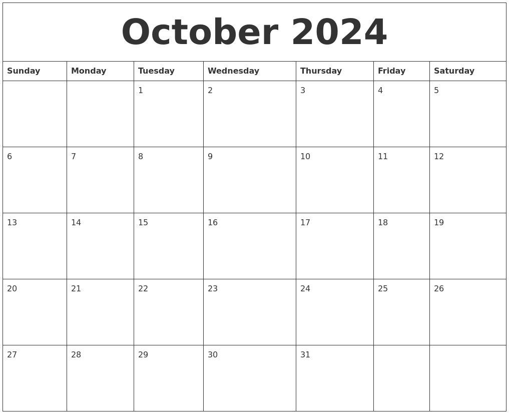 October 2024 Large Printable Calendar