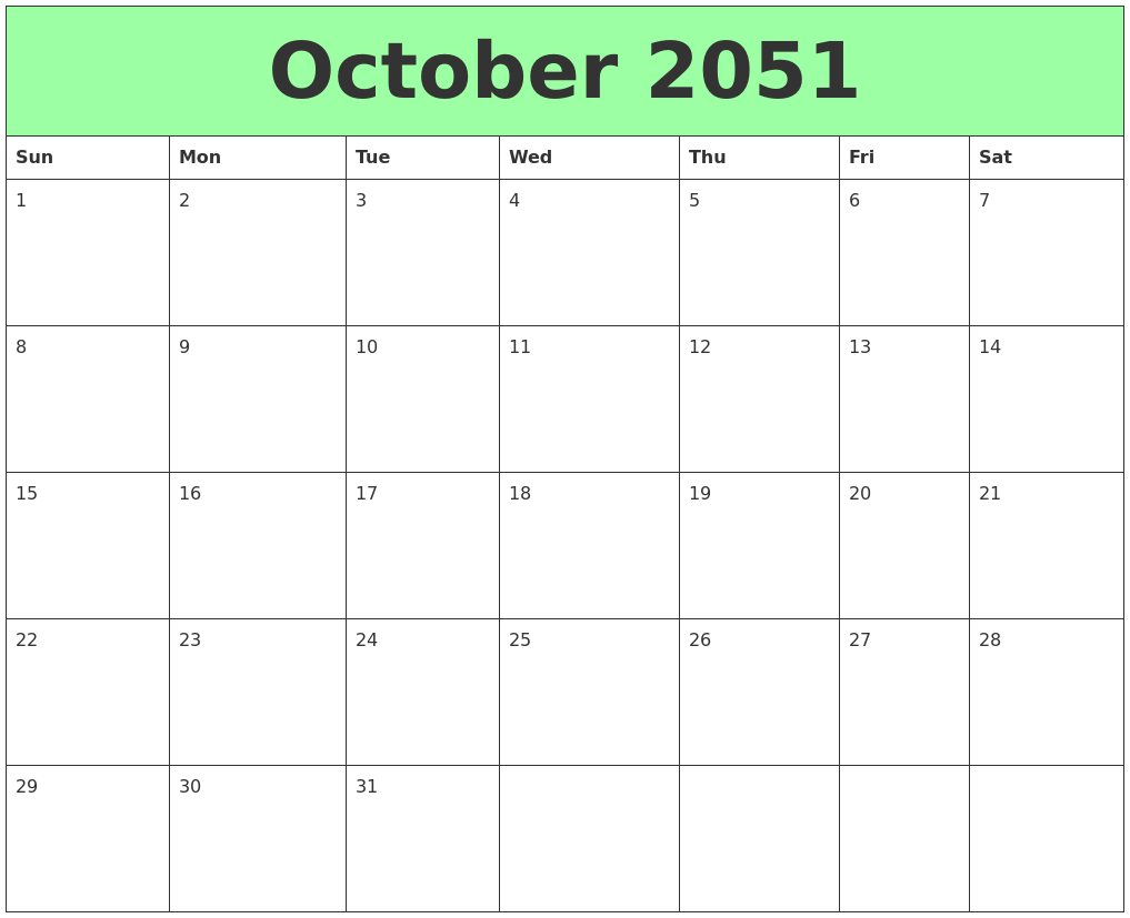 October 2051 Printable Calendars October 2051 Printable Calendars