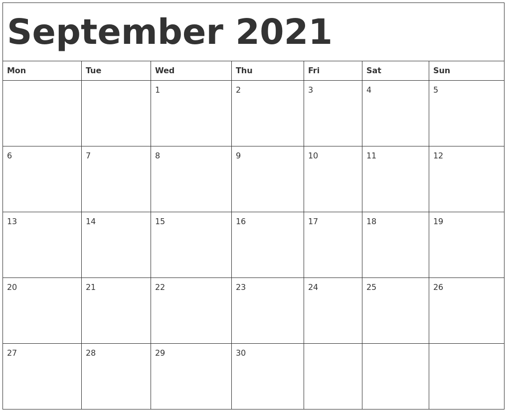 September 2021 Calendar Template September 2021 Calendar Template
