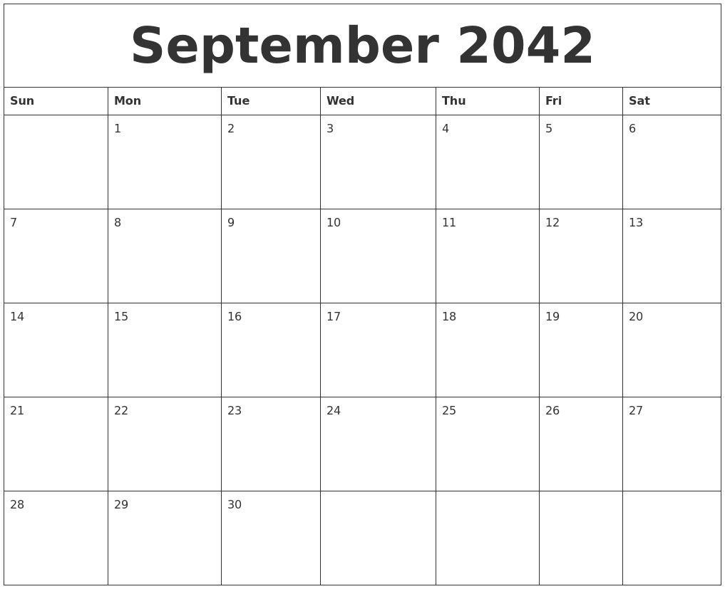September 2042 Calendar Free Printable September 2042 Calendar Free Printable