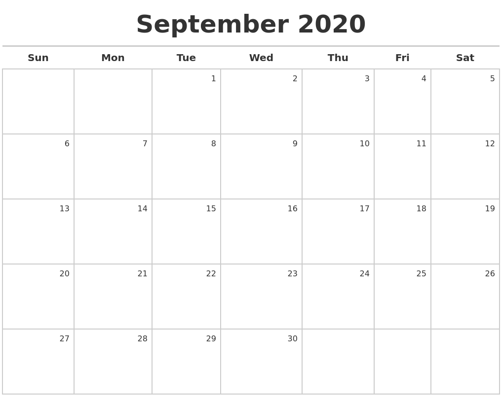 September 2020 Calendar Maker